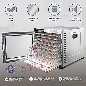 Ivation 6 Tray Commercial Food Dehydrator Machine |600w, Easy Setup, Digital Adjustable Timer and Temperature Control | Dryer for Jerky, Herb, Meat, Beef, Fruit and To Dry Vegetables | Stainless Steel