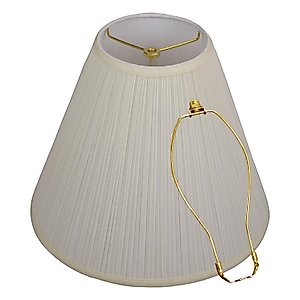 FenchelShades.com Lampshade 6.5" Top Diameter x 15" Bottom Diameter x 13" Slant Height Lampshade with 11" Brass Harp and Finial (Pleated Mushroom Cream)