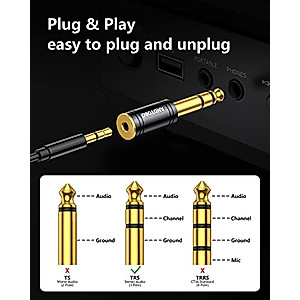 ANDTOBO 1/4''(6.35mm) Male to 1/8'' (3.5mm) Female Stereo Audio Jack Pure Copper Adapter for Headphone, Amp, 1 Pack-Black