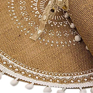 CAPASIN Round Placemats Set of 4, Dining Winter Modern Dinner Braided Beige Boho Round Table and Fall Circle Placemats Boho Runner Kitchen Table Plate Mats Set of 4 (White Ball)