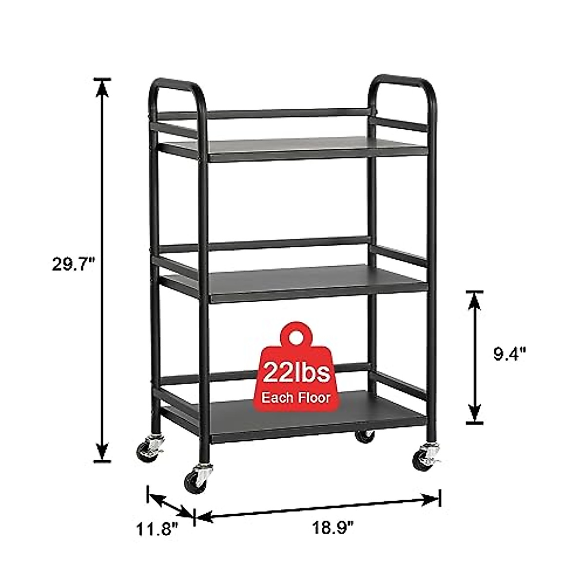Metal Rolling Cart with 3-Tier Storage Rack,3-Tier Rolling Cart, Utility Cart,Versatile Large Capacity Heavy Duty Cart,Cart with Lockable Wheels,Multifunctional Storage Rack(Black)…