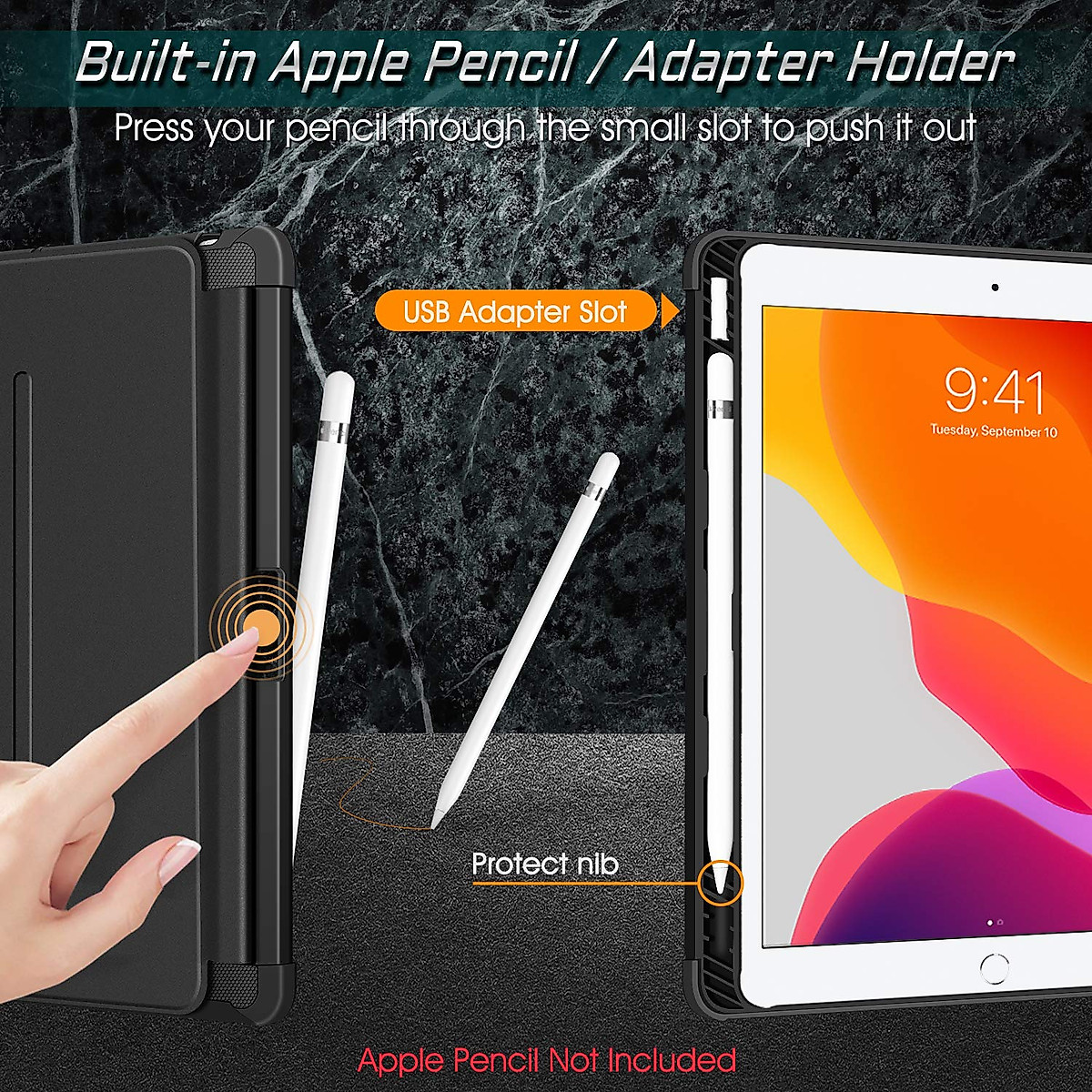 Fintie Magnetic Stand Case for iPad 9th / 8th / 7th Generation (2021/2020/2019) 10.2 Inch, [Multiple Secure Angles] Shockproof Rugged Soft TPU Back Cover, Auto Sleep Wake, Black