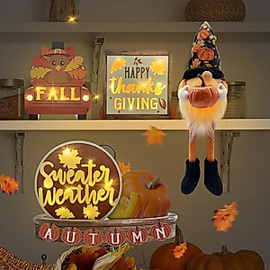 Thanksgiving Tiered Tray Decorations, LED Light Up Thanksgiving Decorations Farmhouse Rustic Wooden Sign Turkey Gnome Fall Decor Warm Thanksgiving Autumn Home Table Kitchen Decorative Tray