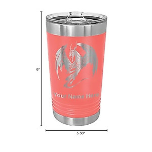 LaserGram 16oz Vacuum Insulated Pint Tumbler, Dragon, Personalized Engraving Included (Coral)