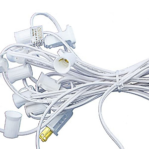 EST. LEE DISPLAY L D 1902 Outdoor Patio String Light Cords with Male & Female Plugs Green & White Wire 12in Spacing Sockets, 25FT Length (White, C7 - E12)