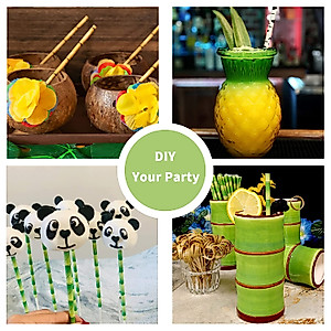 Green Bamboo Paper Straws, 100 Pieces Bamboo Printed Disposable Biodegradable Paper Drinking Straws for Cocktail, Party Decoration