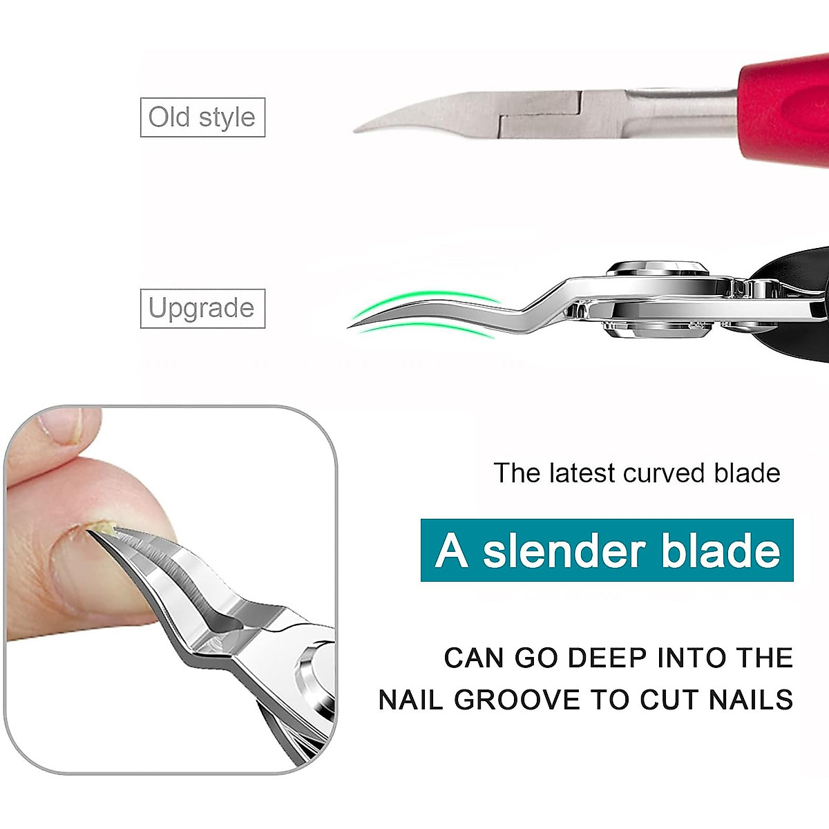 Ingrown Toenail Clippers, Steel Nail Clippers for Professional Podiatrist, Unique Long Handle Curved Blade Tool for Thick & Ingrown Nails, Suitable for Men, Women and Elderly-XIORRY