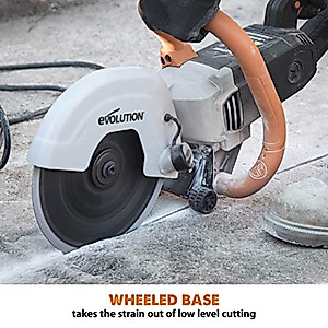 Evolution R230DCT - 9 in Concrete Saw (Aka Circular, Angle Grinder, Cut Off/Chop Saw, Demo Saw, Disc/Power Cutter) - 15A Motor, No Gas - 3-1/2 In Cut - Incl Diamond Masonry Blade