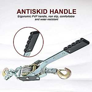 PRFFWK 4 Ton (8,800LBS) Load Capacity Heavy Duty Steel Cable Dual Gear Power Ratchet Come Along Puller Tool,2 Hook Steel Cable Puller with Dual Gears & Anti Skid Handle