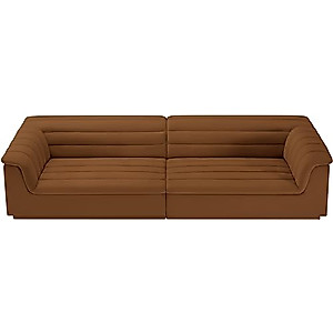 Meridian Furniture 194Saddle-S119 Cascade Collection Modern | Contemporary Modular Sofa with Soft Saddle Velvet Fabric, Deep Channel Tufting, Curved Arms, 118" W x 35" D x 28" H, Saddle