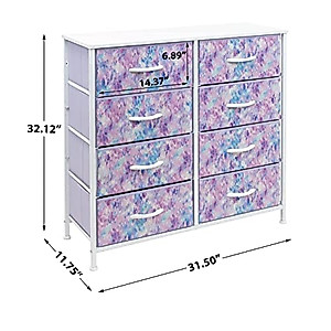 Sorbus Dresser with 8 Drawers - Furniture Storage Chest Tower Unit for Bedroom, Hallway, Closet, Office Organization - Steel Frame, Wood Top, Easy Pull Fabric Bins (8-Drawer, Tie-dye Blue/Pink/Purple)