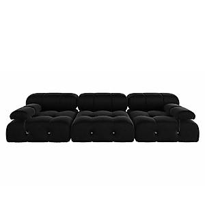 TIFLON Modular Sectional Sofa,Minimalist Velvet Sofas Couches, Modern Convertible Couch 3 Seats Living Room Sofa Sets for Office Apartment,104"(Black)