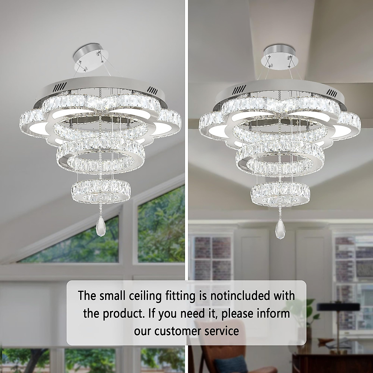 ykolupty W24 Crystal Chandeliers,Round Chandelier for Living Room Modern Ceiling Light Fixture Lamp for Foyer Bedrooms Dining Room Hallway LED Dimmable 2700K-6000K