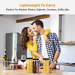 Hajoyful Plastic Jars with Lids 16OZ 16PCS Small Empty Slime Cosmetics Containers Clear Gift Food Jars Round PET Cream Jars with Black Lids Pen Labels for Kitchen Storage Spices Dry Food Butter