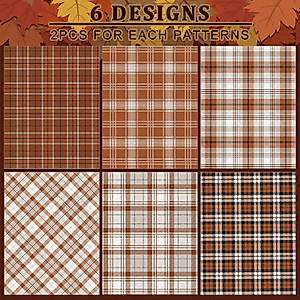 Whaline 12 Sheet Fall Gift Wrapping Paper 6 Design Orange Buffalo Plaids Printed Wrapping Sheet Autumn Theme Decorative Art DIY Craft Paper for Fall Celebration Gift Packing, 19.7 x 27.6 Inch