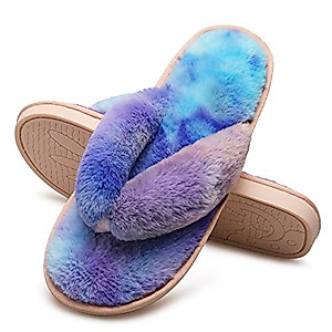 JOINFREE Womens Soft Plush Fuzzy House Slippers Non-slip Criss Cross Indoor Outdoor Slippers Colorful 9.5-10.5 M