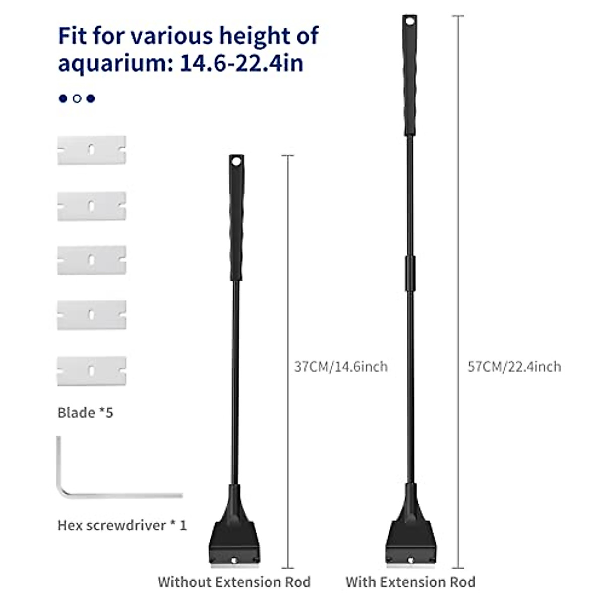 Faveetie Aquarium Algae Scraper for Glass Aquariums with 5 Replaceable Blades, Fish Tank Algae Scraper with Segmented Extension Rod, Aquarium Scraper Aquarium Cleaning Tools for Fish Reef Plant