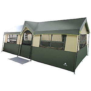 Spacious and Comfortable Ozark Trail Hazel Creek 12 Person Cabin Tent,with Two Closets with Hanging Organizers,Room Dividers,Mud Mat,E-Port and Rolling Storage Duffel for Convenience,Green