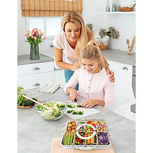 Kinnsto Snackle Box Container Meal Prep Divided Portion Serving Platters and Trays with Lid Handle Reusable Vacation Camping Travel Beach Essentials Food Fruit Veggie Organizers and Storage for Fridge