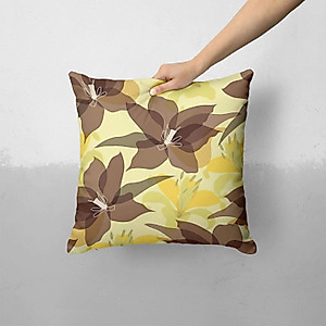 iiRov Yellow and Brown Pastel Flowers - Custom Decorative Home Decor Indoor or Outdoor Throw Pillow Cover Plus Cushion Set for Sofa, Bed or Couch (Pillow CASE Cover Plus Cushion)