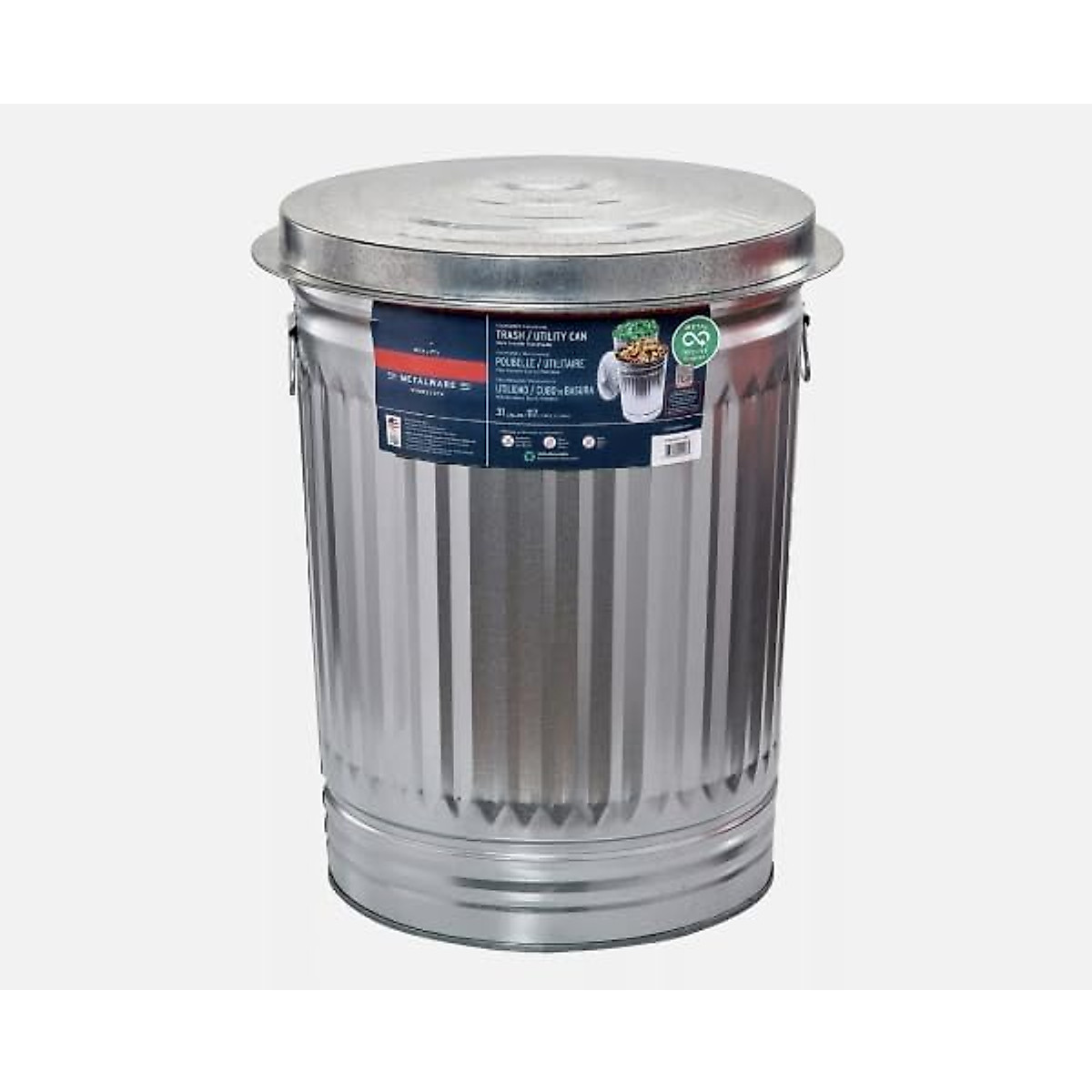 Generic 31 Gallon Galvanized Steel Round Metal Household Trash Can with Lid, Grey