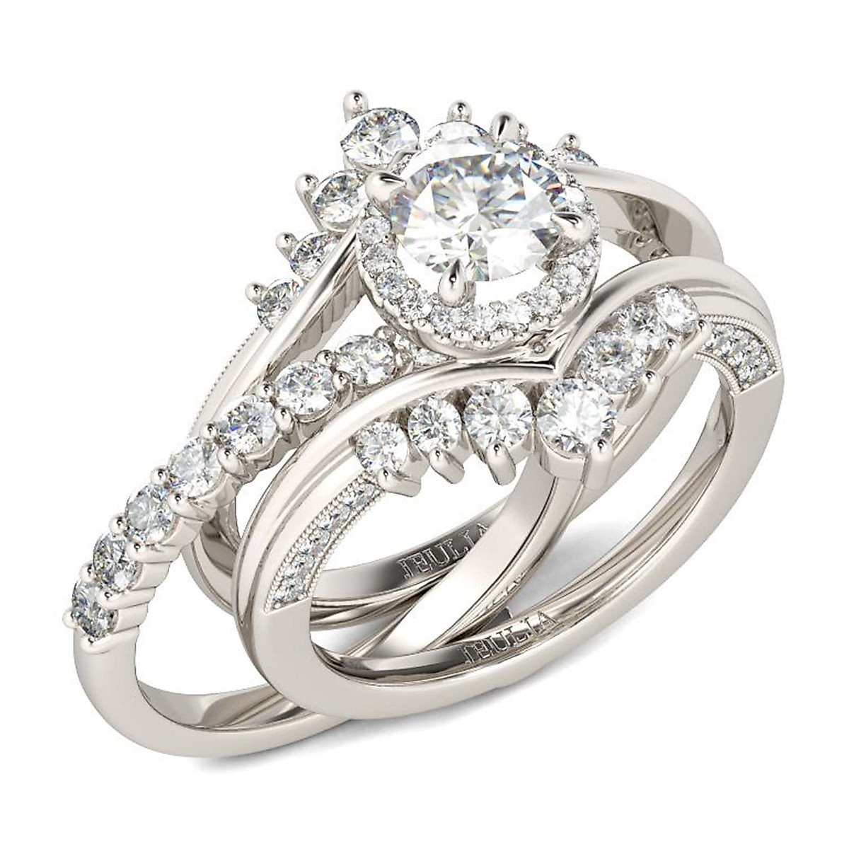 Jeulia Diamond Rings 1.9ct Interchangeable Band Halo Round Cut Sterling Silver Ring for Women Wedding Promise Bridal Set Engagement Anniversary Vintage Crown with Jewelry Gift Box (9)