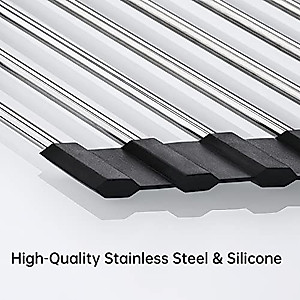 Tomorotec Triangle Roll-Up Dish Drying Rack for Sink Corner Small Foldable Stainless Steel Over The Sink Multipurpose Kitchen Drainer Caddy Trivet Rustproof Organizer Storage Space Saver Shelf (Black)