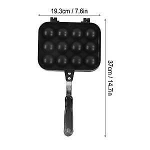 FOUF Takoyaki Grill Pan, 12 Holes Cast Iron Pan and Takoyaki Maker, Mini Pancake Mold, Cake Pop Pan Easy and Simple to Operate Electric Machine to Make Japanese Takoyaki Octopus Ball, Black