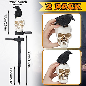 Retisee 2 Pcs Skull Halloween Lights Crow on Skull Solar Pathway Lights Outdoor Decorations Waterproof Scary Skeleton LED Lights for Patio Lawn Yard Garden Home,2 Styles