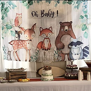 Woodland Baby Shower Backdrop Creatures Banner Fawn Animal Friends Woodland Party Supplies Decorations Woodland Gender Reveal Photo Props Background -7 x 5ft