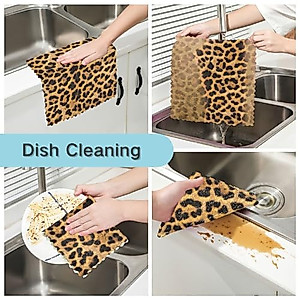 FRODOTGV Seamless Leopard Texture Skin Microfiber Kitchen Towels Rags Dish Towels Tea Towel Terry Cloth Kitchen Hand Towels Kitchen Hand Towels Hanging