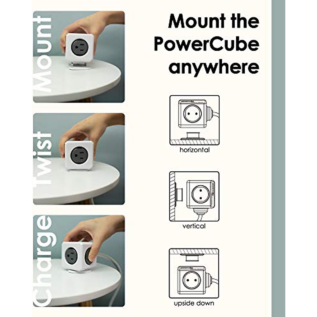 Allocacoc, PowerCube |Extended|, 5 outlets, 5 feet cable, Mounting dock, Surge Protection, Childproof Sockets, ETL Certified (Blue)