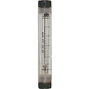 PRM 1-8 SCFM Air Rotameter Flow Meter, 1/2 Inch Female NPT Inline Connections, Acrylic Body, PVC End Tails, Viton O-Rings, 8 Inch Height