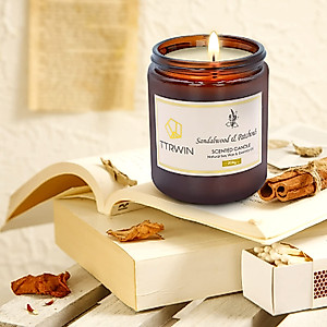 TTRWIN Sandalwood & Patchouli Scented Candle, 50H Long Burning, 200g Natural Soy Wax, Wood Fragrance Glass Jar Candle, Aromatherapy Gift for Mother's Day, Housewarming