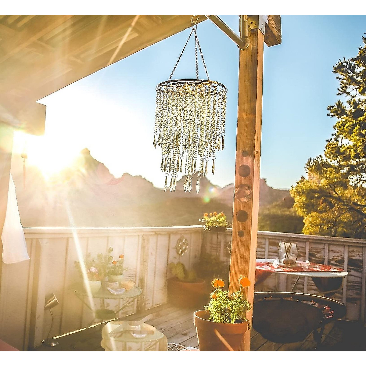 Cioceen Acrylic Chandelier Ceiling Light Shade Beaded Hanging Pendant Lampshade with Gold Frame for Bedroom for Wedding Party H12.9 X W8.7 3 Tiers