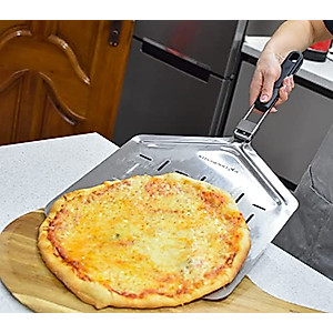 KitchenStar Perforated Stainless Steel Pizza Peel with Folding Handle (13 x 16.5 Inches) for Oven Pizza Turning, Placement and Retrieving - Professional Baking Tools Series