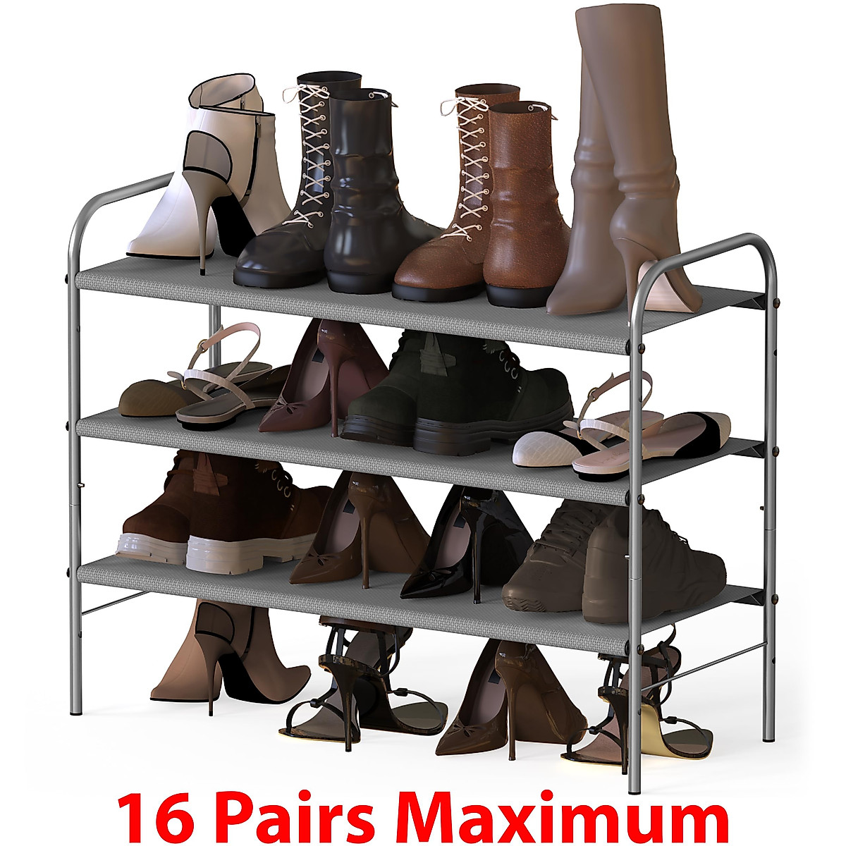 Simple Houseware 3-Tier Shoe Rack Storage Organizer, Grey