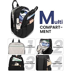 LOVEVOOK Laptop Backpack for Women 15.6 Inch Laptop Bag for Work Travel Computer Backpack with USB Port, Fashion Waterproof Backpack Purse Casual Daypacks, Black