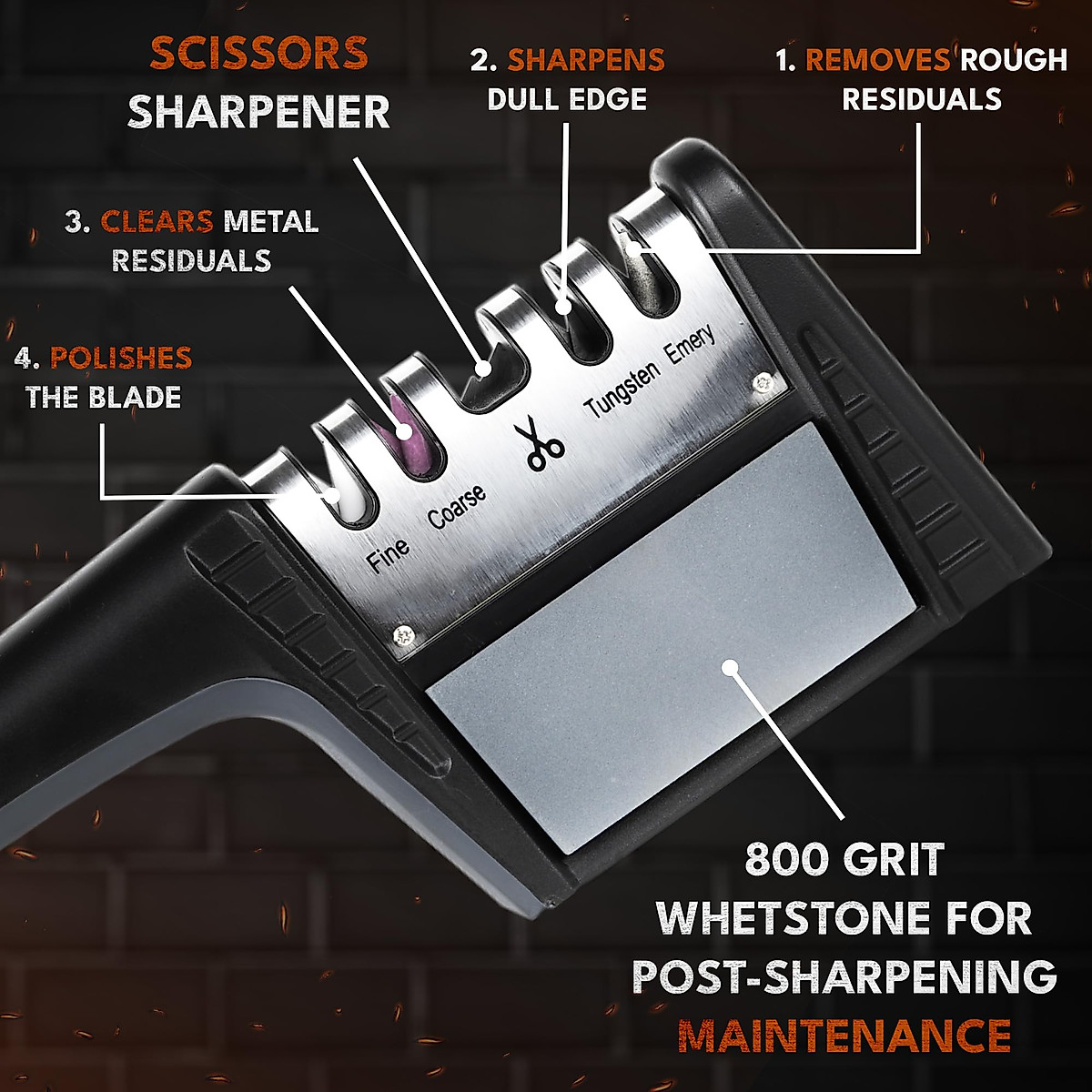 4 Stage Knife Sharpener Tool with Professional 800 Grit Whetstone, Premium Kitchen Knife Sharpener, Manual Knife Sharpener, Blade Sharpener, Scissor Sharpener, Chef Knife Sharpener