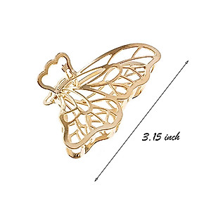 Large Metal Hair Claw Clips, Butterfly Barrette, Non-slip Hollow Jaw Clamp Clips, Hairpins for Women and Girls (Gold, Silver)