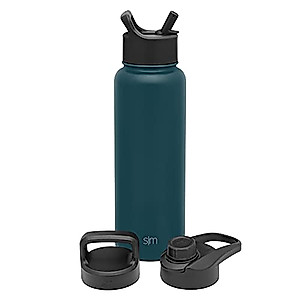 Simple Modern Water Bottle with Straw, Handle, and Chug Lid Vacuum Insulated Stainless Steel Metal Thermos Bottles | Large Leak Proof BPA-Free Flask for Gym, Sports | Summit Collection | 40oz, Riptide