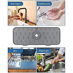 Kitchen Sink Splash Guard - Silicone Faucet Handle Drip Catcher Tray, Dish Soap Dispenser and Sponge Holder Mat Behind Faucet, Kitchen Guard Gadgets Sink Accessories for Kitchen Counter and Bathroom