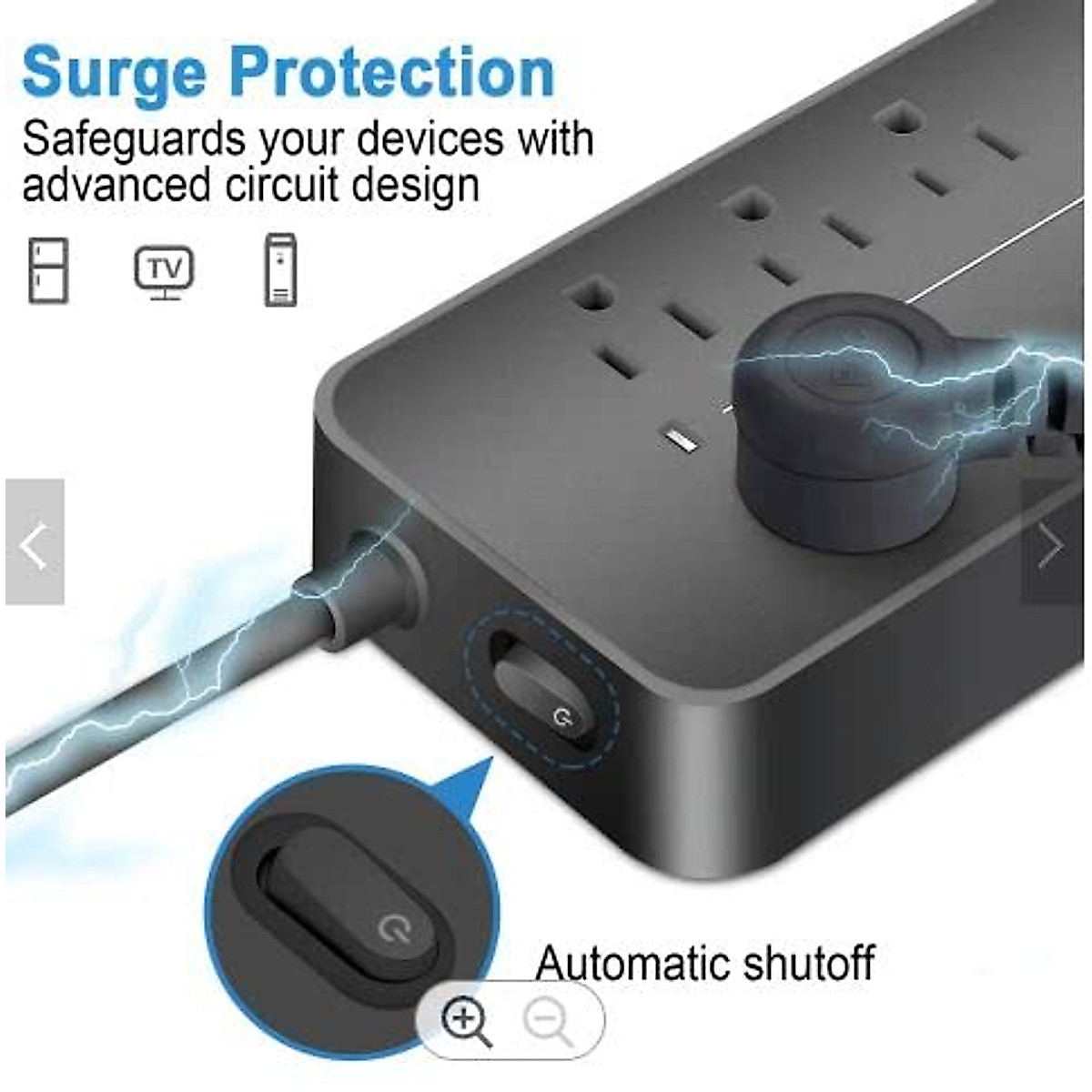 Surge Protector Power Strip with Extension Cord with 8 Outlets and 3 USB Ports, 2 Feet Power Cord (1625W/13A) , 2700 Joules, ETL Listed, Black