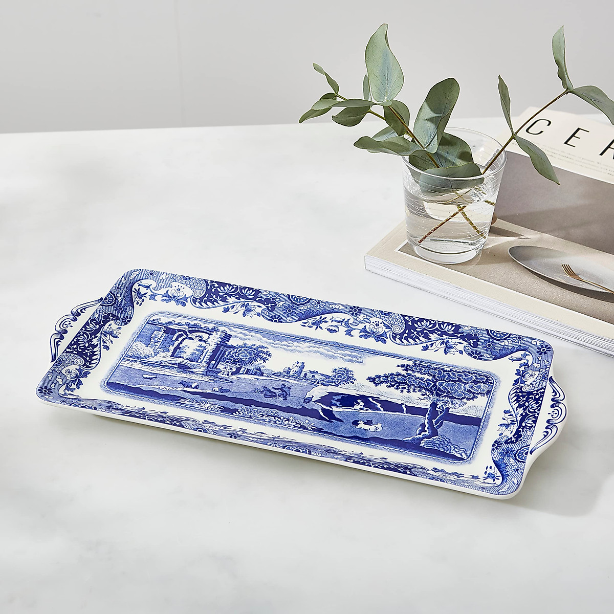 Spode Blue Italian Sandwich Tray | Serving Platter for Tea Sandwiches, Desserts, and Appetizers | Porcelain | Measures 13-Inches | Dishwasher Safe (Blue/ White)