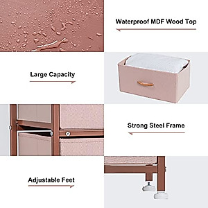 Prime Garden Wide Dresser Storage Tower with 9 Drawers, Steel Frame, Wood Top, Wood Handle, Furniture Fabric Organizer Unit for Bedroom, Hallway, Entryway, Closets, Rose Gold