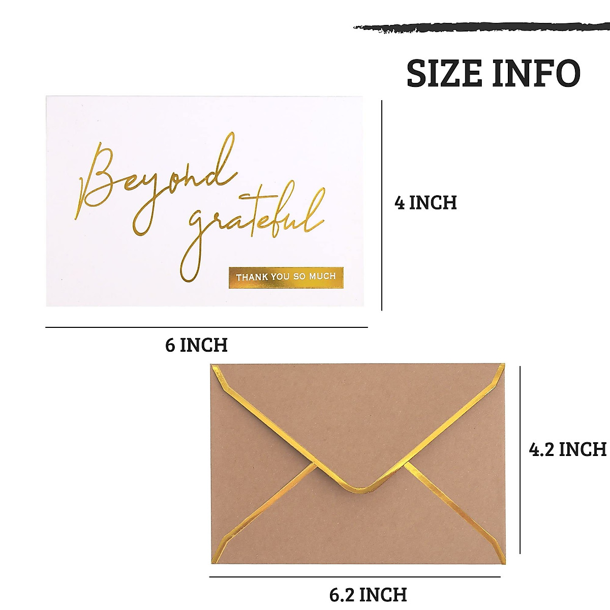 Winoo Design Gold Beyond Grateful Thank You Cards with Envelopes - 36 PK - Thank You Notes with Gold Foil Letterpress 4x6 Inches Blank Note Cards for Business Graduation Wedding Baby Shower