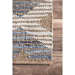 nuLOOM Hand Braided Marla Denim And Jute Diamonds Runner Rug, 2' 6" x 6', Off-white