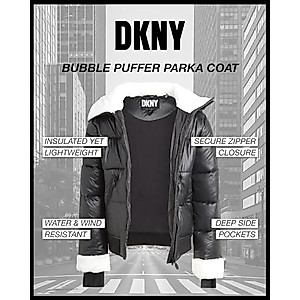 DKNY Girls' Winter Coat - Insulated Quilted Puffer Bomber Coat - Outerwear Jacket for Girls, Sherpa Collar/Cuffs (8-16), Size 10-12, Black