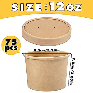 [75Pcs] 12 OZ Paper Soup Cups,Paper Food Containers with Vented Lid, Disposable Paper Soup Containers Paper Food Cups Ice Cream Cups with Lids,Great for Hot Soup,Ice Cream,Dessert