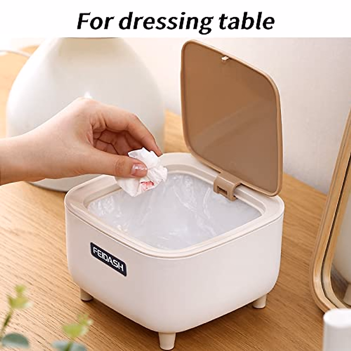 Bedroom Trash Can with Lid,Garbage Can for Bathroom,Living Room Trash Can with Push Button, Small Trash Bin,Plastic Rubbish Bin for Office, Kitchen, 2.6 Gallon&0.5 Gallon (2 Pieces)